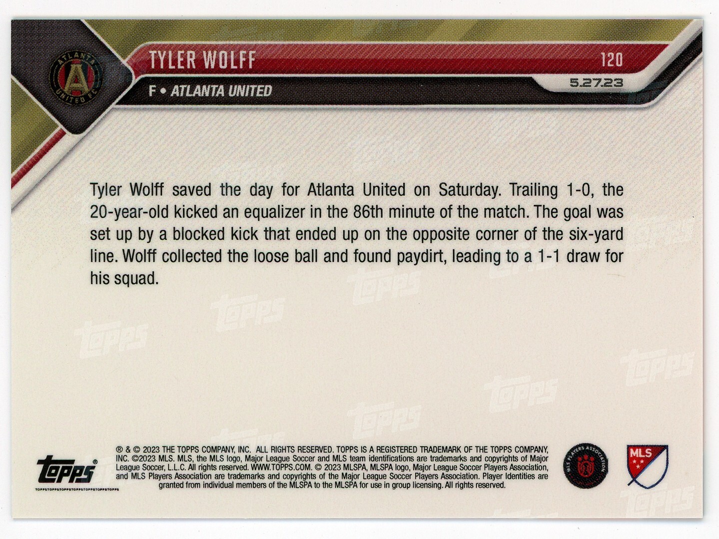 2023 Topps Now MLS Tyler Wolff Call-Up XRC Atlanta United Card #120 PR ...