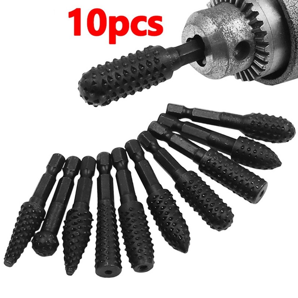 10Pcs Rotary Rasp File Set 1/4 Inch Hex Shank Rotary Burrs for Wood ...
