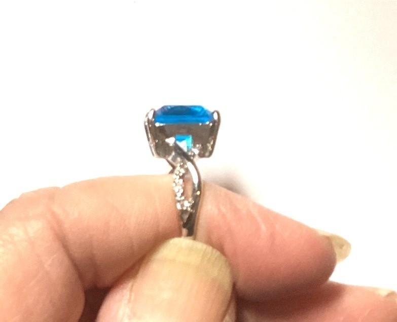 Large Beautiful Square Blue Glass Stone .925 Silver Ring Size 9 | eBay