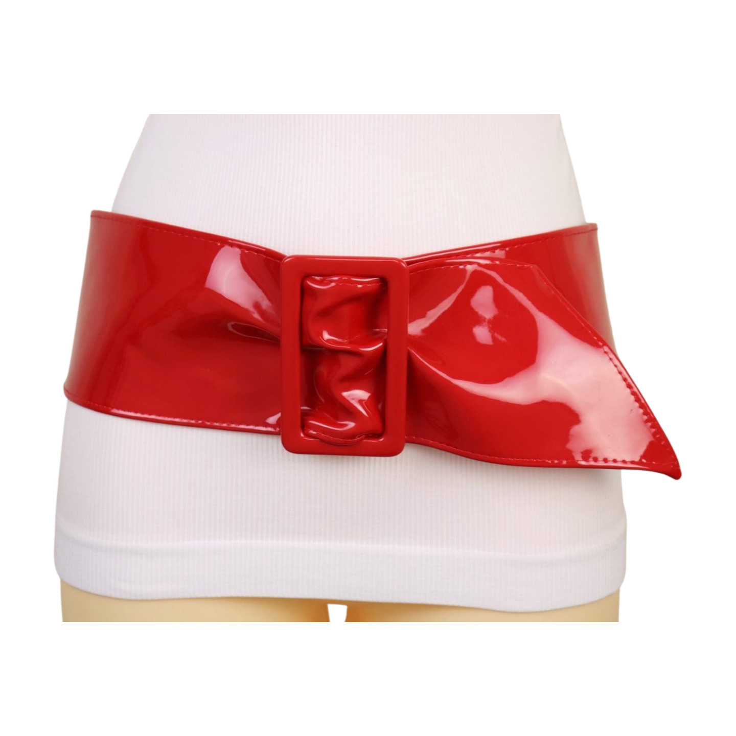 Women Red Faux Patent Leather Wide Statement Fashion Belt Big Buckles ...