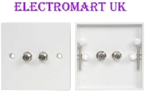 DOUBLE TWIN F TYPE SCREW WALL PLATE SOCKET TV SATELLITE VIRGIN CABLE ...