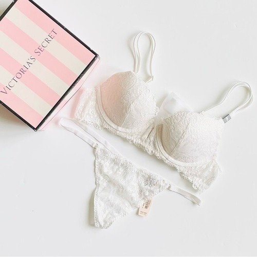 34A Victoria’s Secret Vintage white shiny bridal pushup bra set vstring ...