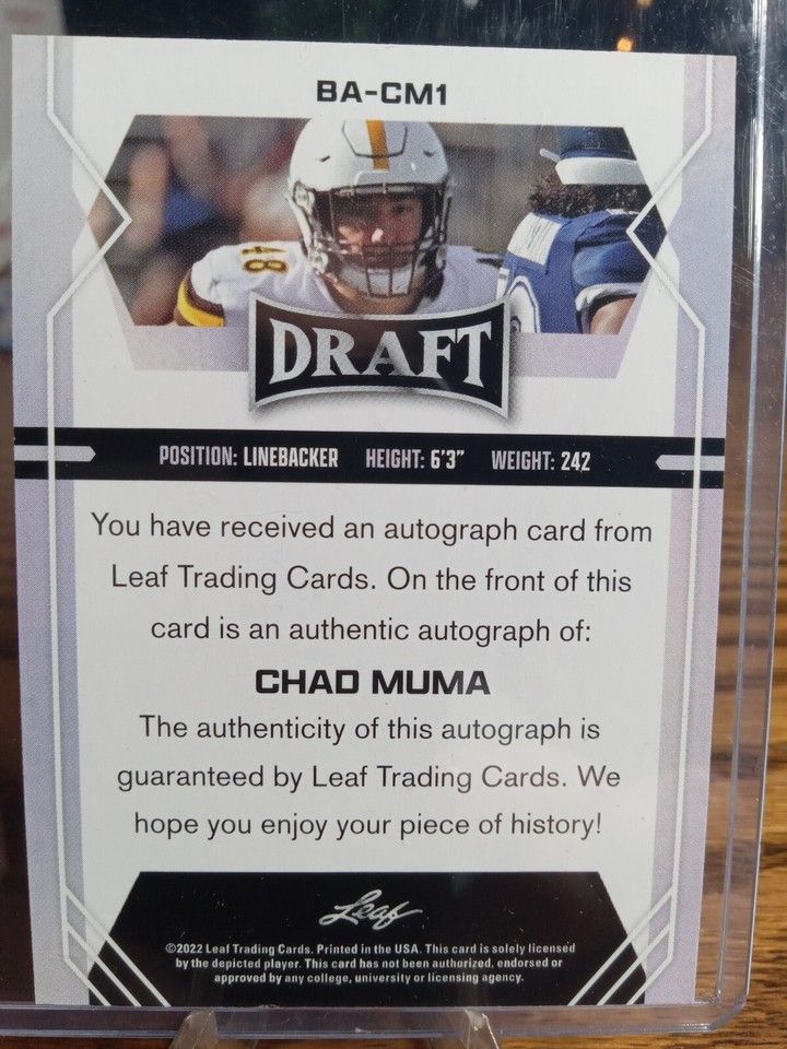 2022 Leaf Draft - Autographs Red #BA-CM1 Chad Muma autographed rookie ...