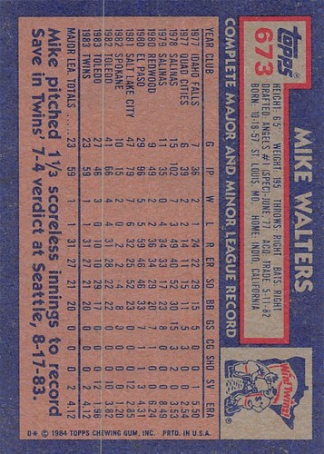 Mike Walters 1984 Topps 673 Minnesota Twins Rookie BASEBALL Card | eBay
