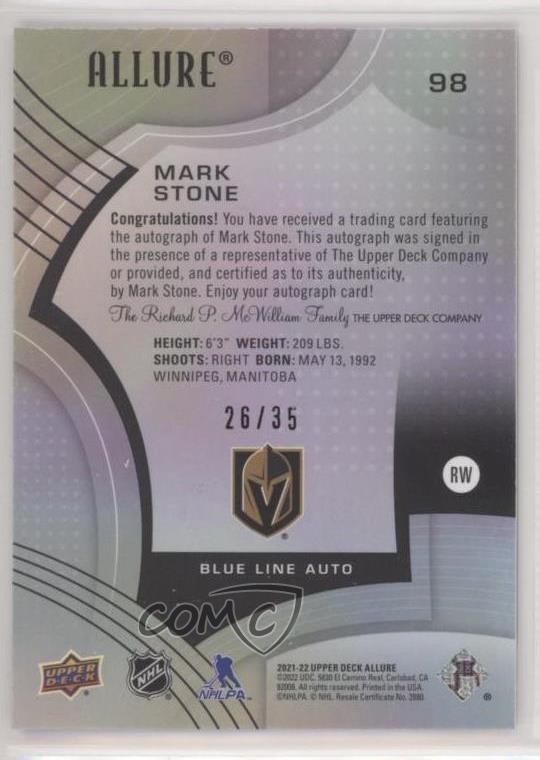 2021-22 Upper Deck Allure Blue Line Auto /35 Mark Stone #98 Auto | eBay