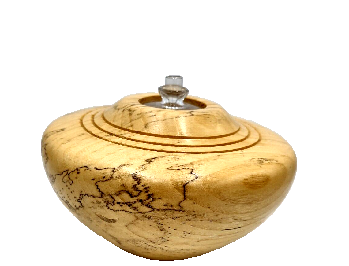 Hand Turned Hackberry Wood Oil Lamp with Lamplight Glass Bottle Signed ...