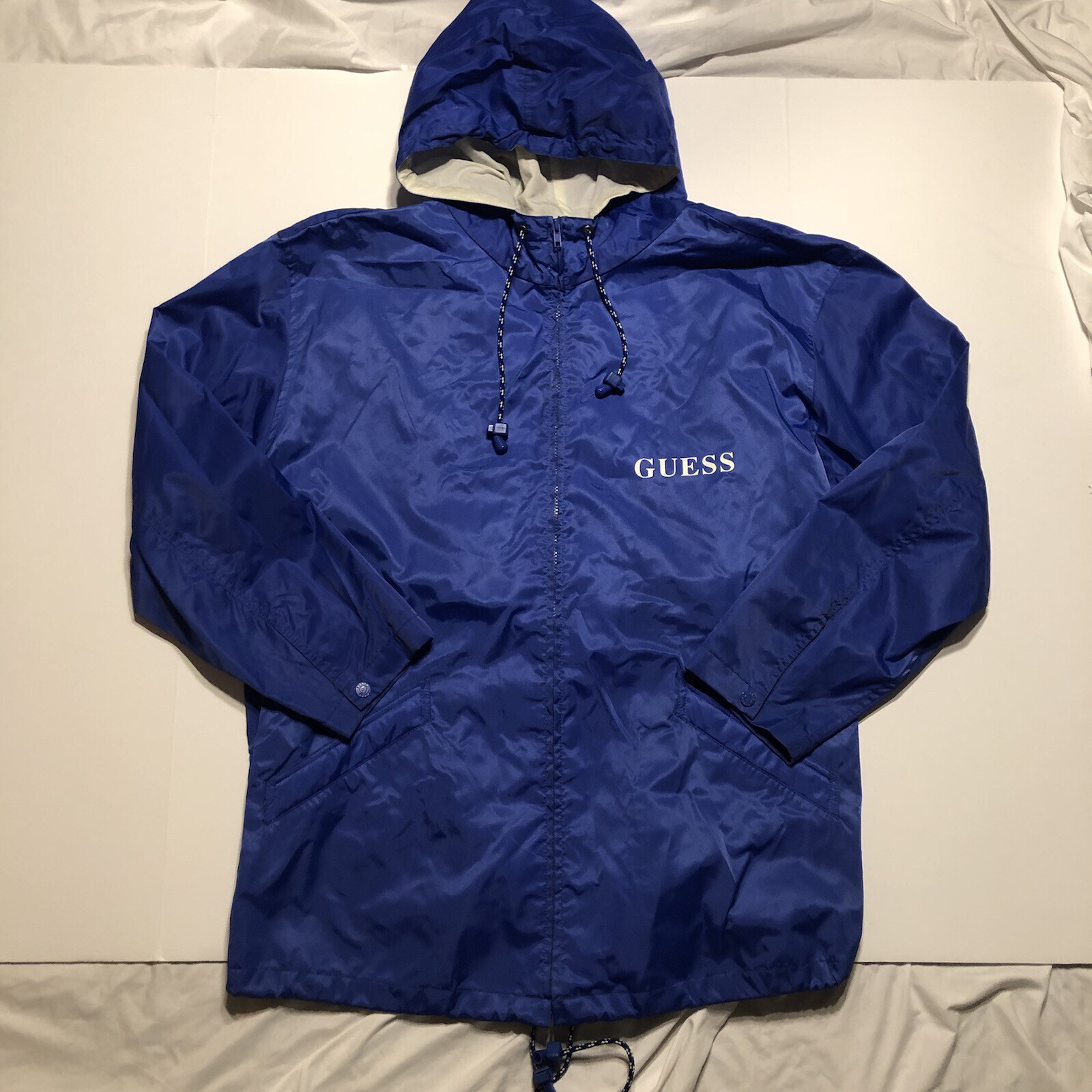 Vintage Guess Classics Rain Coat Blue Size Large 100%… - Gem