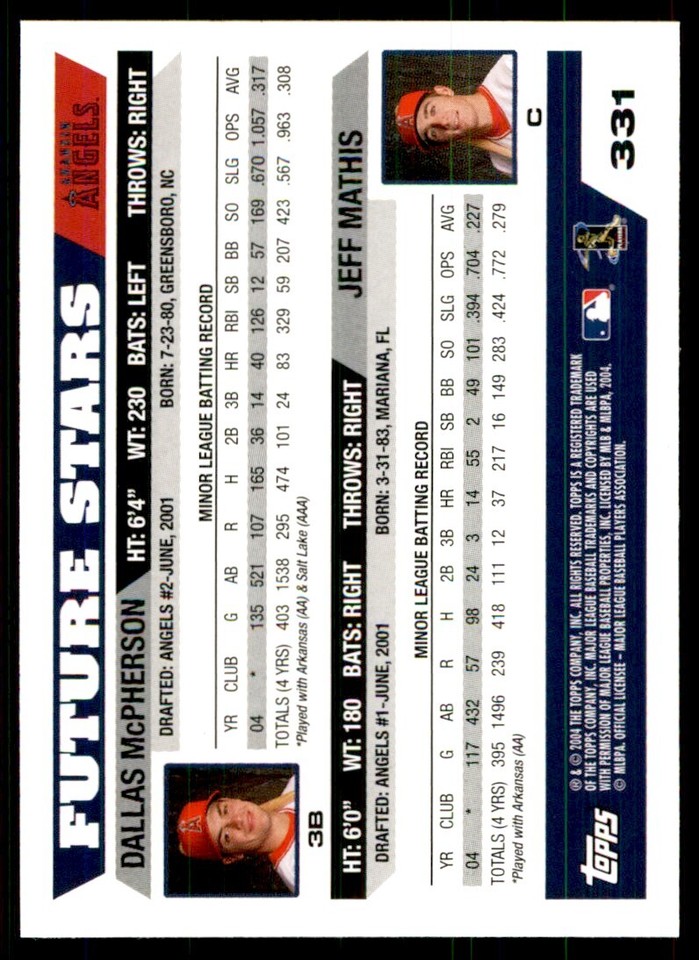 2005 Topps Dallas McPherson/Jeff Mathis Baseball Cards #331 | eBay