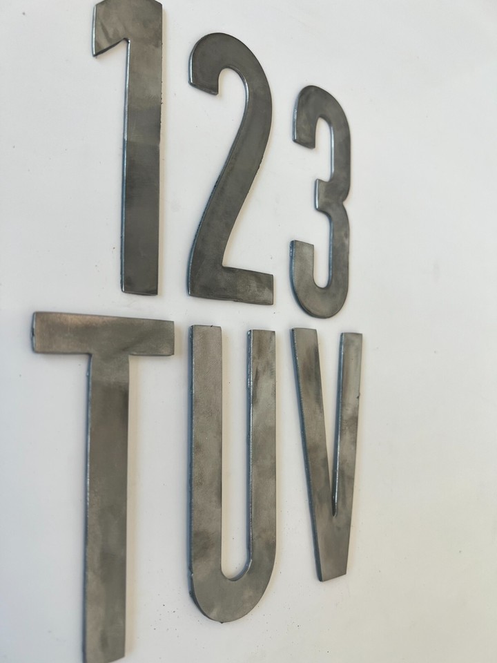 4 Inch Metal Numbers & Letters Rusty or Natural Finish Mounting Holes ...