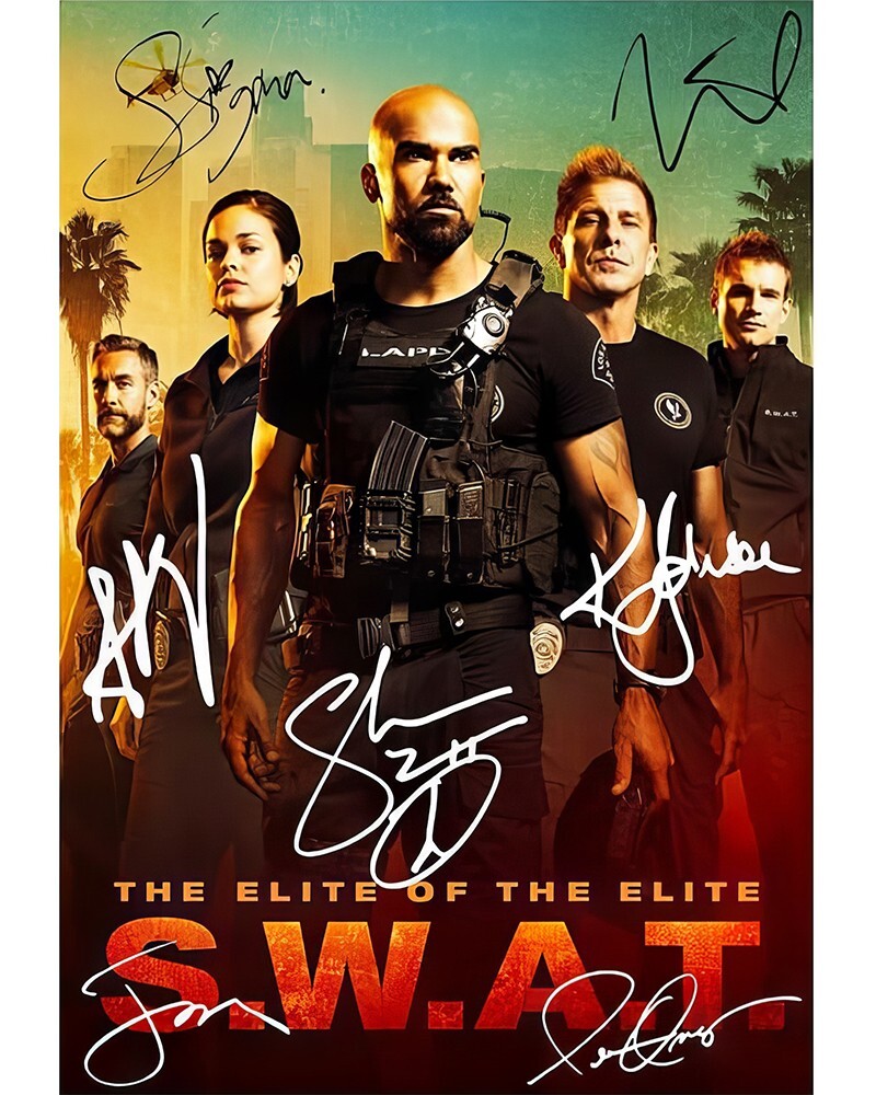 SWAT CAST SIGNED 8X10 PHOTO SHEMAR MOORE, JAY HARRINGTON, LIM, JOHNSON ...