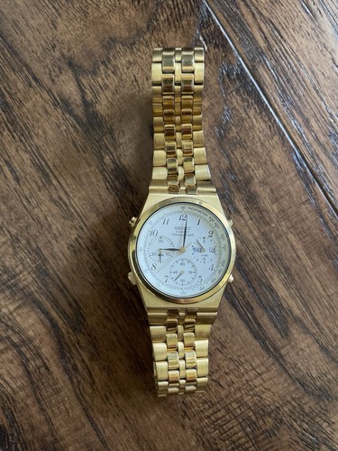 Vintage 80s Seiko Men's Gold-Tone Chronograph Tachymeter Quartz Watch ...
