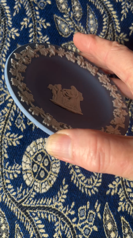 Wedgwood Blue Jasperware Pin Dish Cupid as Oracle Grapevine Border 11cm ...