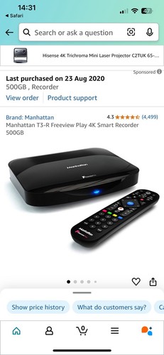 Manhattan T3-R Freeview Play 500GB Hard Drive Smart 4K Ultra HD Digital ...
