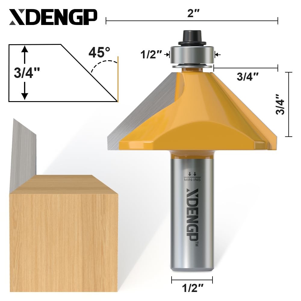 45 Degree Chamfer Router Bit with 3/4 Inch Cutting Length,1/2 Inch ...