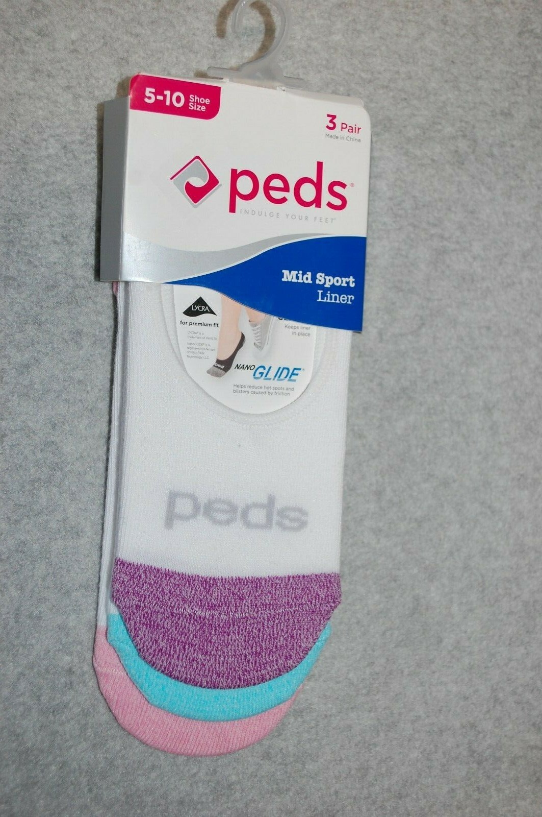 Womens 3 PAIR PEDS MID SPORT LINERS Socks WHITE Colored Toes SHOE SIZE ...