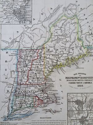New England Maine New Hampshire Vermont Connecticut R.I. 1850 engraved ...