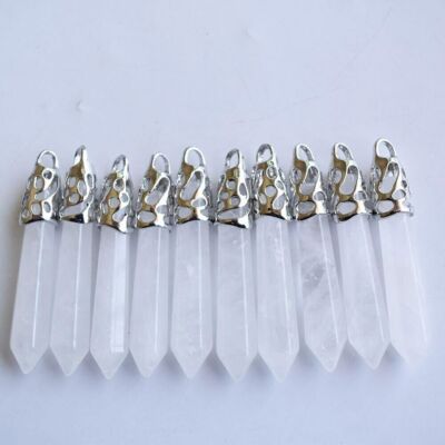 20pcs Natural White Crystal Hexagonal Pillar Charms Pendants 12x60mm ...