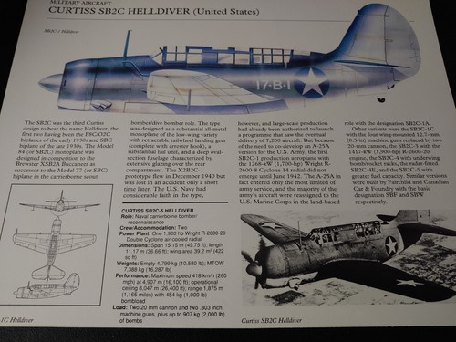 Curtiss SB2C Helldiver Aircraft Picture Out of Print Article Spec Sheet Wall Art | eBay