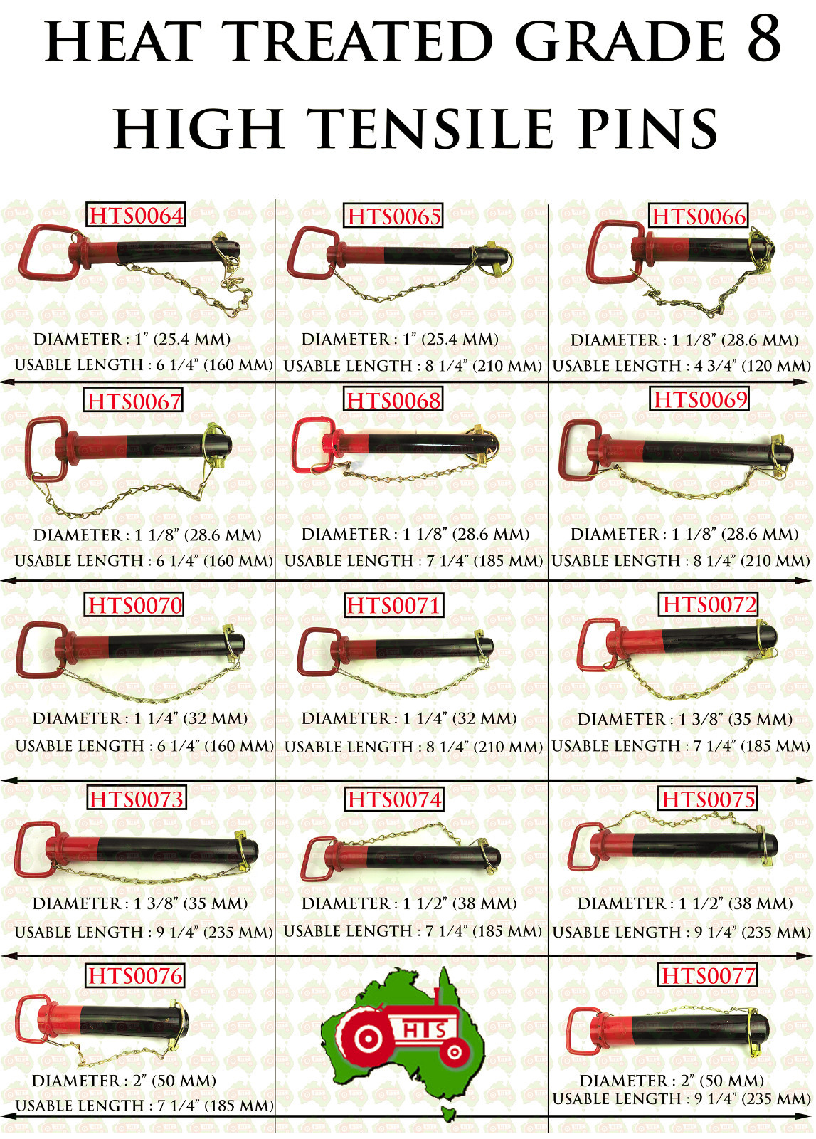 CHEAP POST! Tractor Drawbar Hitch Pin 1" (25.4 mm) Thick 6 1/4" (160 mm ...