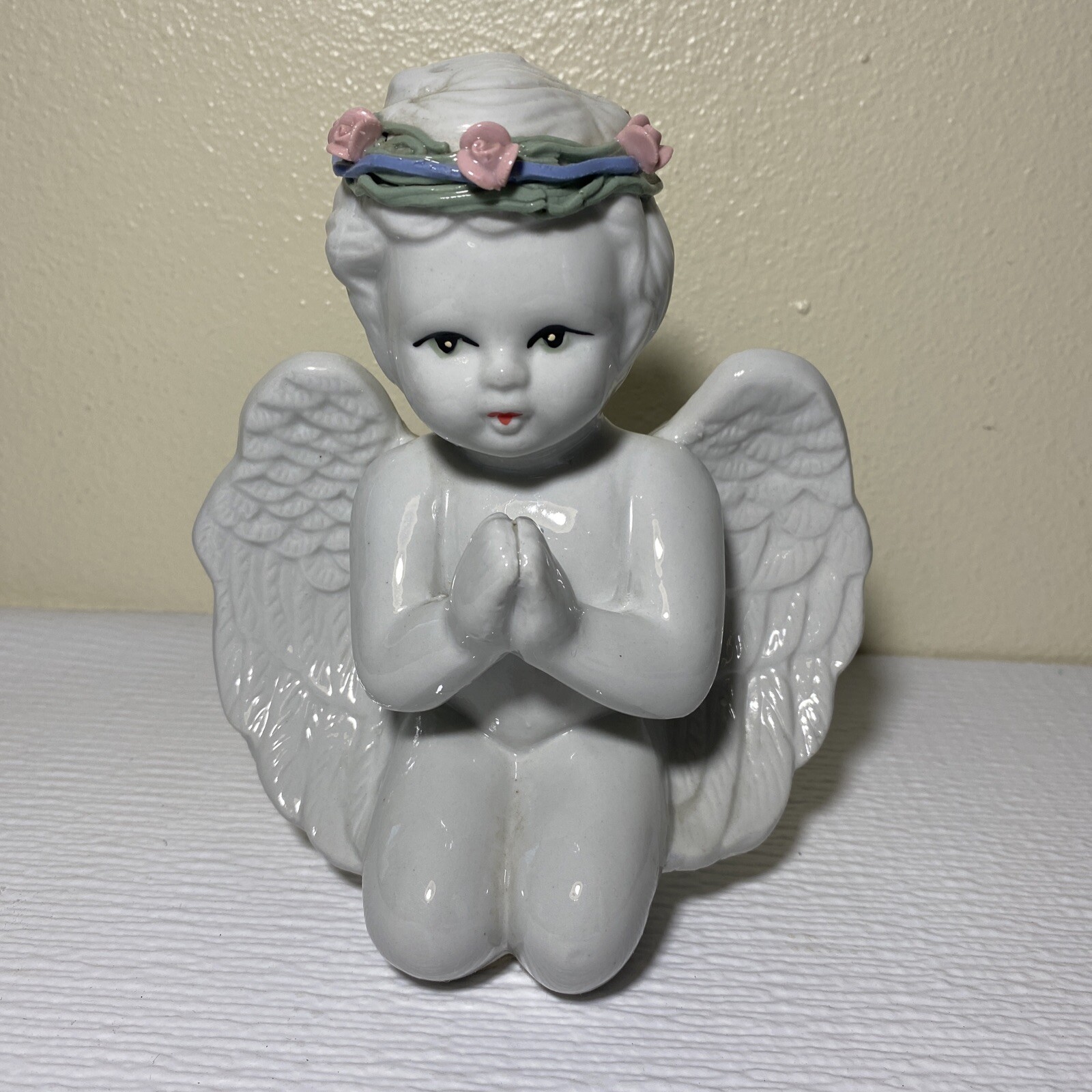 Vtg Porcelain Figurine glossy ANGEL white with blue Crown (!A) | eBay