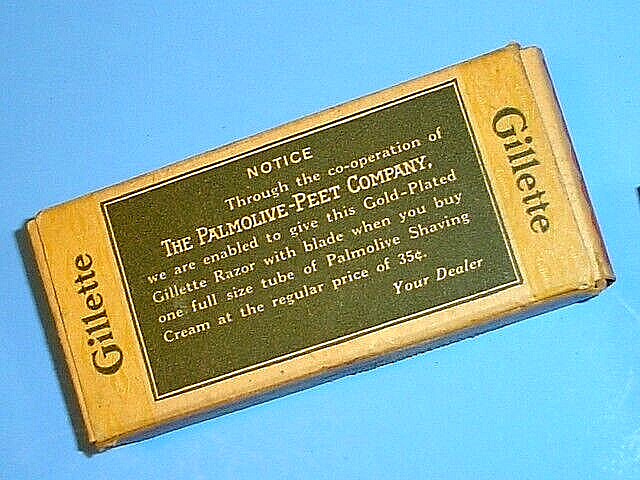 TWO ANTIQUE / VINTAGE GILLETTE BRASS SAFETY RAZOR HEADS IN BOX~WITH BAD ...