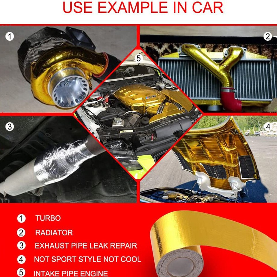 2" 30FT Gold Intake Heat Reflective Tape Wrap Self-adhesive High ...