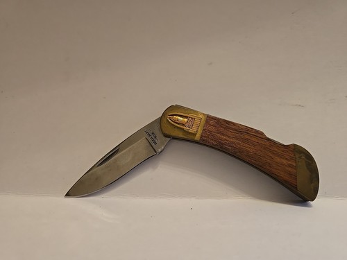 Bear Mgc Drop Point Lockback Wood Handles Brass Bolster Knife Made in ...