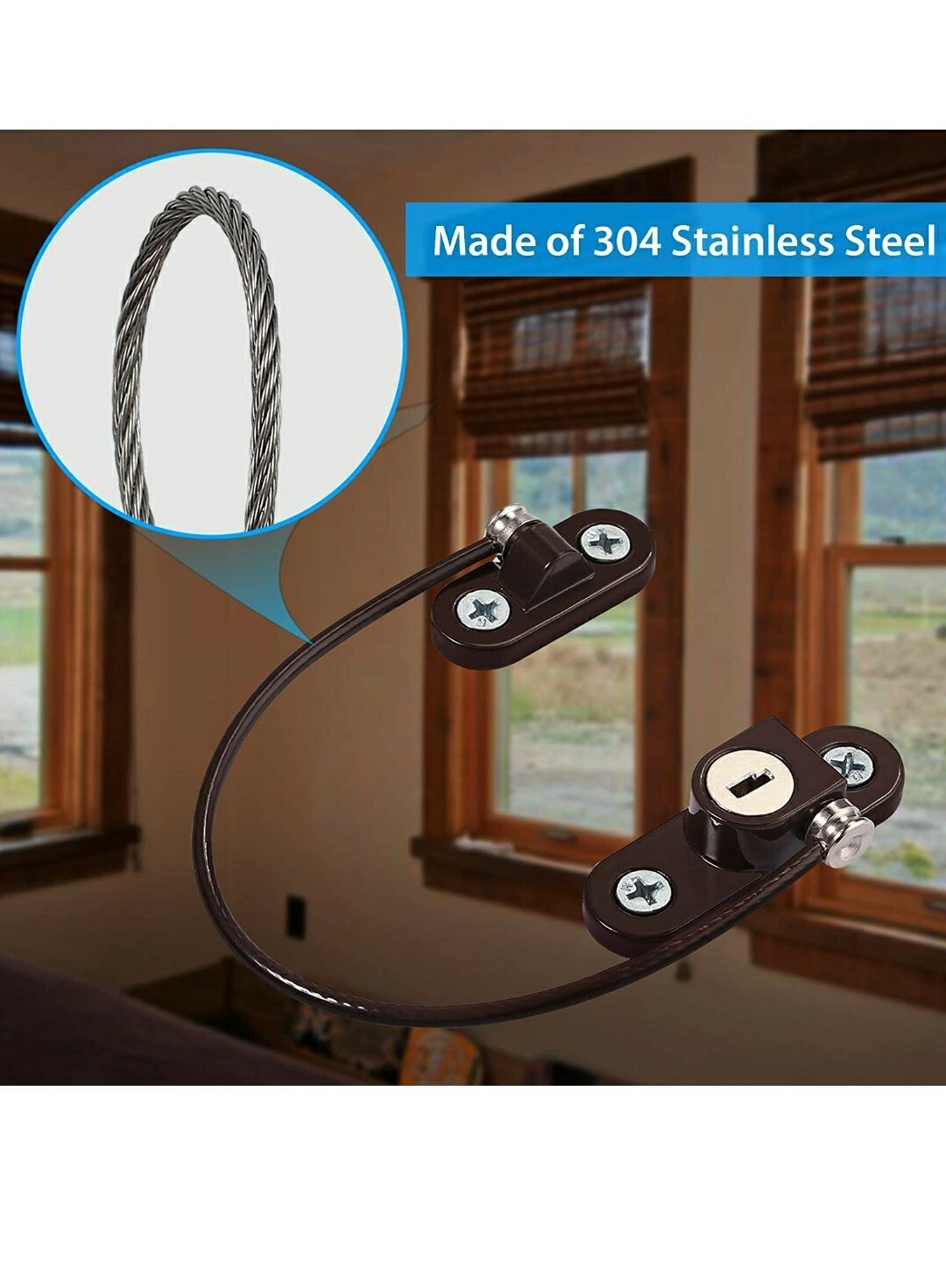 Six (6) - Child Baby Safety Door Window Lock Cable Catch Wire Brown ...