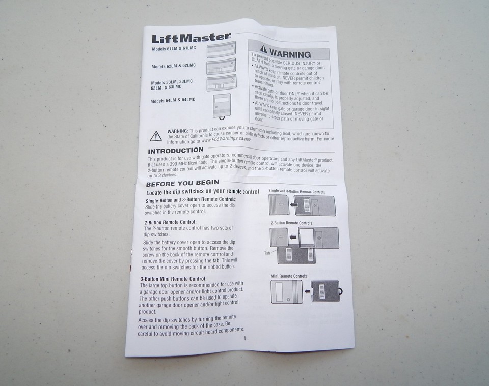 *READ Genuine Open Box Liftmaster 61LM Garage Door Remote Transmitter ...