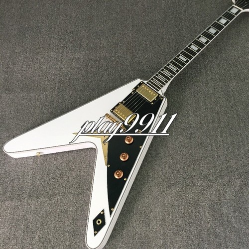 Custom Alpine White Flying V Electric Guitar Gold Hardware HH Pickups ...