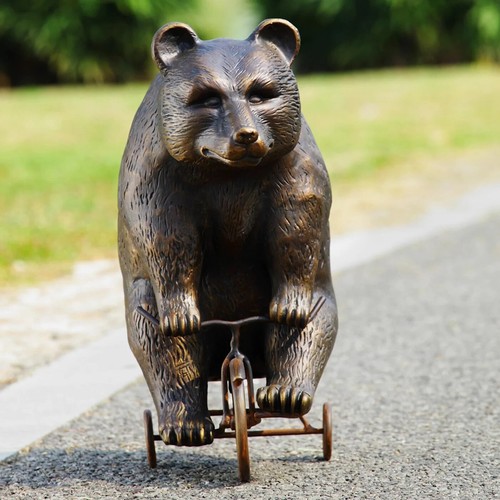 Metal Rustic Finish Animal Theme Big Bear Little Trike Sculpture 23" H ...