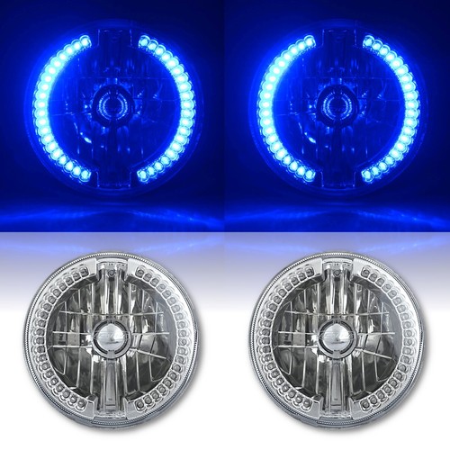 7" Halogen Blue Split LED Halo Ring Angel Eye Headlight Headlamp Light ...