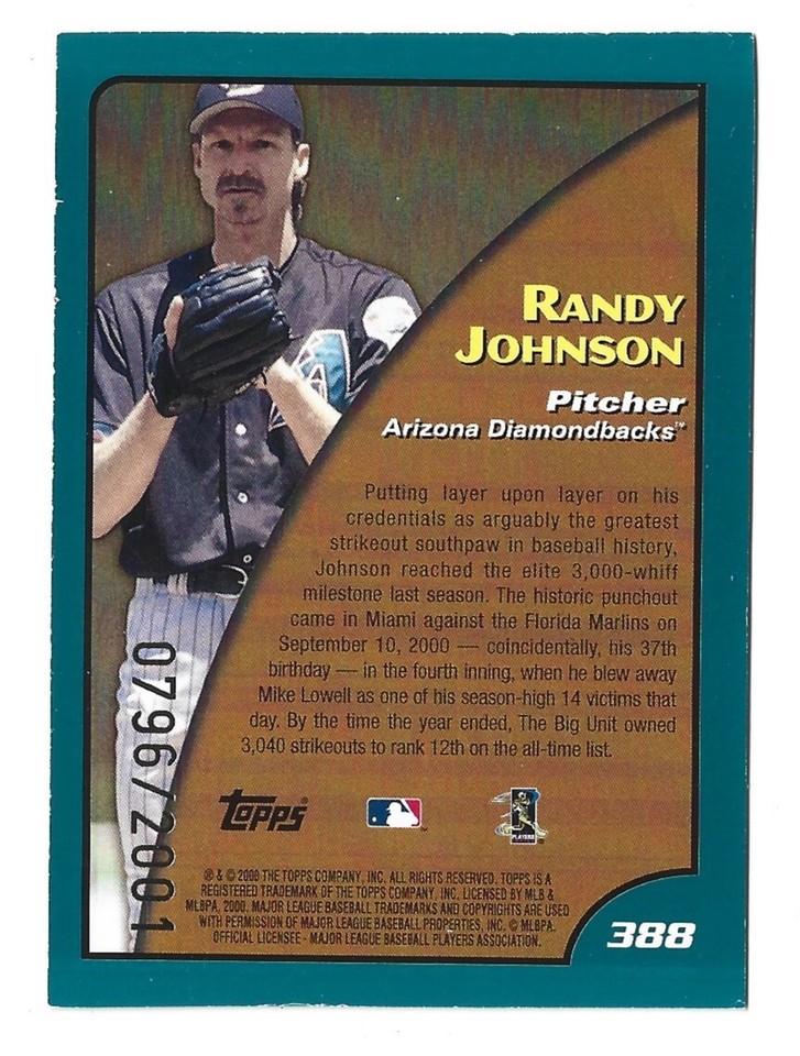 RANDY JOHNSON 2001 TOPPS BASEBALL GOLD PARALLEL # 388 DIAMONDBACKS ...