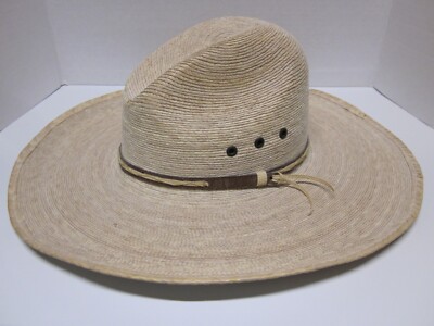 HTF AllSaints RANGER Hat Natural Palm Straw Leather Trim Cowgirl Sun 4 ...