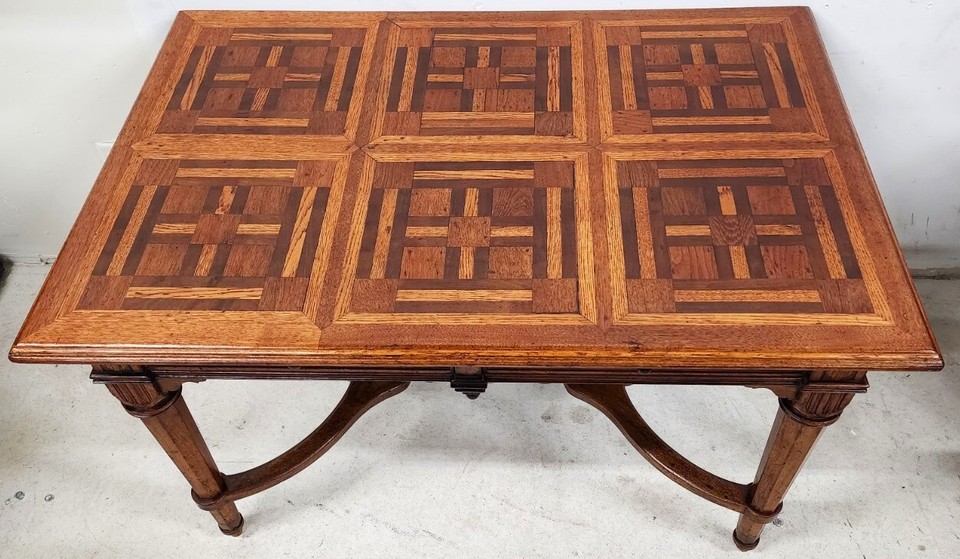 Antique Library Dining Table English 4 Drawer w Glass Top | eBay