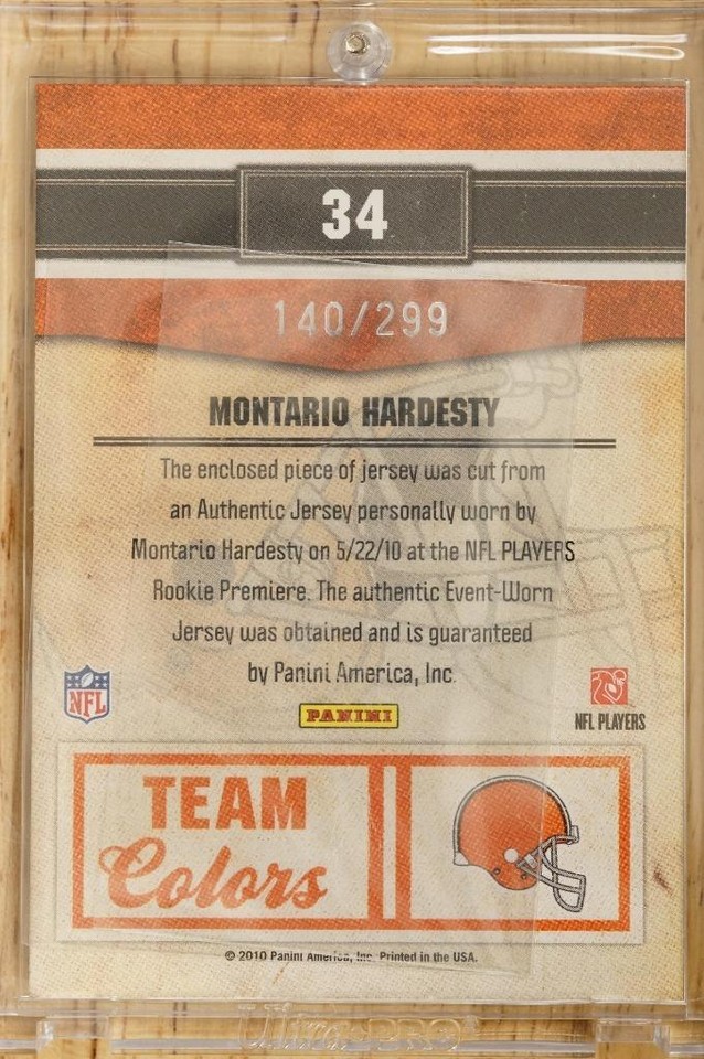2010 Classics Team Colors Materials Football Card #34 Montario Hardesty ...