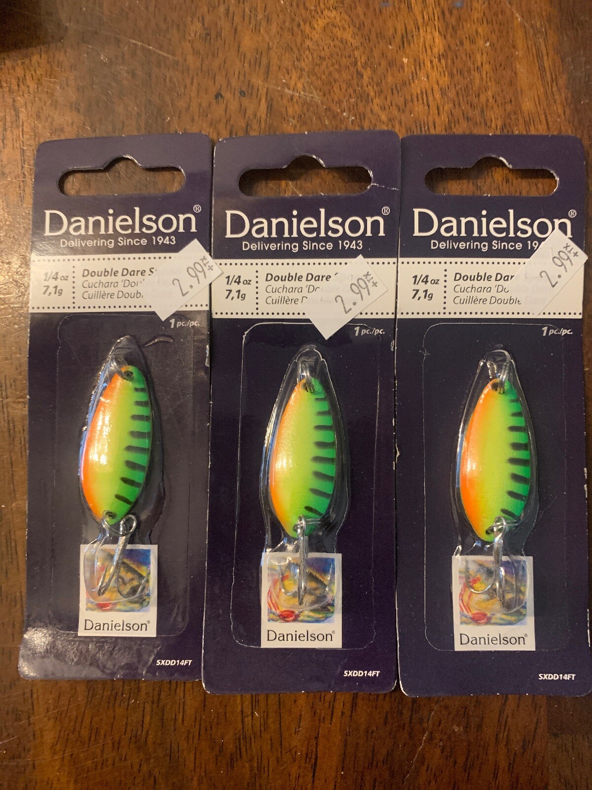 3 Packs Danielson Double Dare Spoons Perch Color 1/4oz Bass Walleye ...