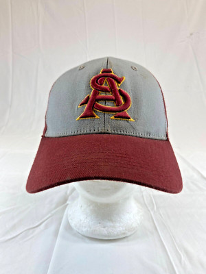 ASU Arizona State Baseball Cap Fitted Hat Sun Devils Maroon One Fit ...