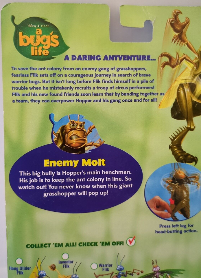 Disney A Bugs Life ENEMY MOLT Action Figure Head Butting 1998 Mattel ...