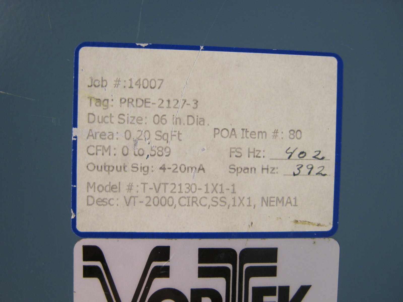 TEK-AIR VORTEK AIR FLOW TRANSMITTER T-VT2130-1X1-1 | eBay