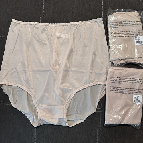 3 Pair Vintage Bali 23465 Sand Beige Nylon Satin Full Cut Brief Panties ...