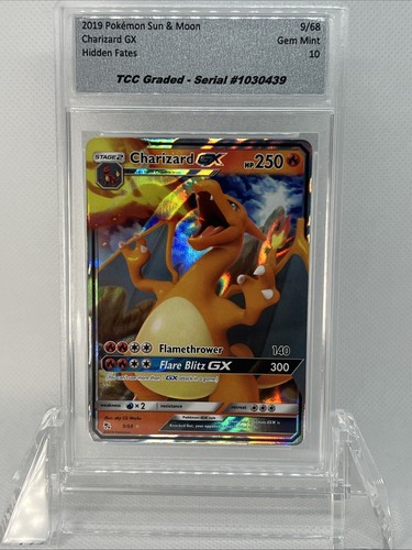 2019 Pokemon Sun & Moon Hidden Fates Charizard GX 9/68 TCC Graded Gem ...