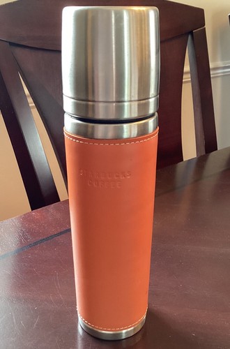 Starbucks 12oz Orange Leather & Steel Bullet Barista Thermos Flask ...