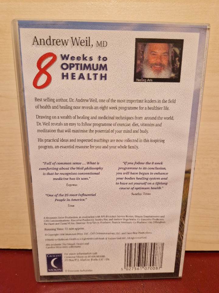 8 Weeks To Optimum Health - Andrew Weil MD - PAL VHS Video Tape (T401 ...