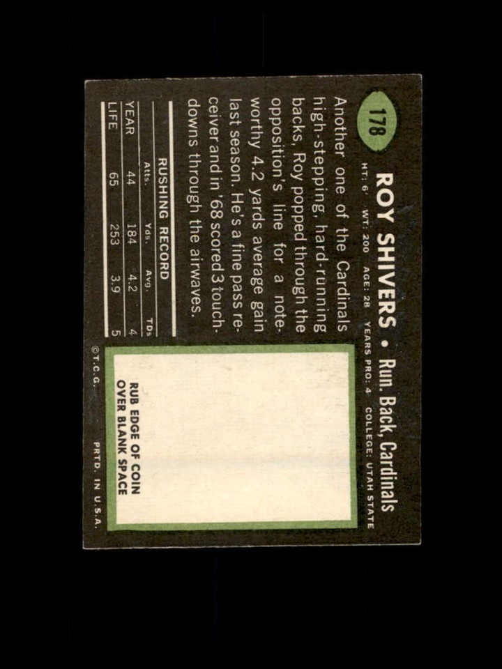 1969 Topps Football #178 Roy Shivers STARX 4.5 VG/EX+ (LS803960) | eBay