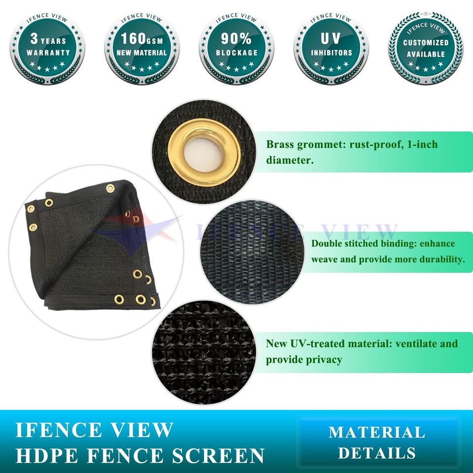 Ifenceview 6'x1'-6'x100' Black Fence Privacy Screen Mesh Fabric Garden ...