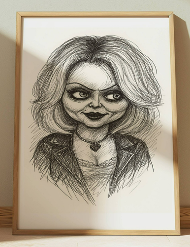 BRIDE OF CHUCKY TIFFANY DRAWING PRINT PORTRAIT SKETCH 8" x 10" HORROR ...