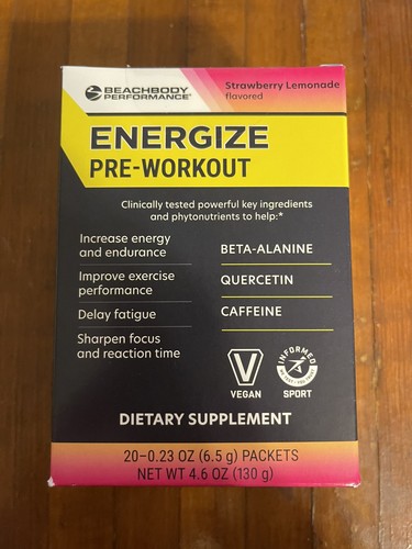 Beachbody Energize Pre-Workout Strawberry Lemonade 20 Packets NEW ...