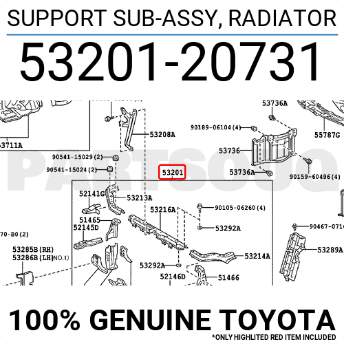 5320120731 Genuine Toyota SUPPORT SUB-ASSY, RADIATOR 53201-20731 | eBay