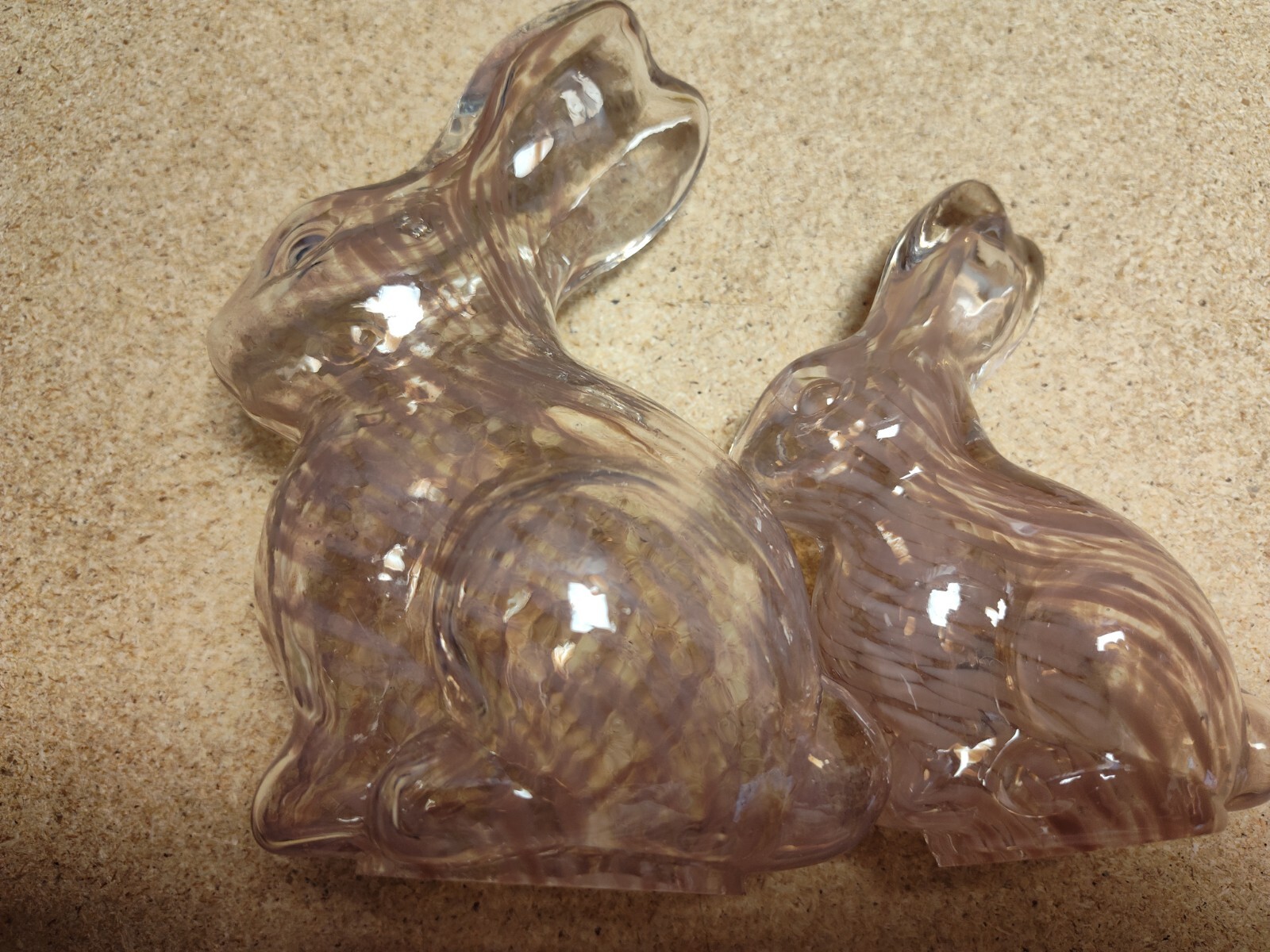 2 Pcs Glass Easter Bunny Figurines, Small Striped Blown Glass Bunny ...